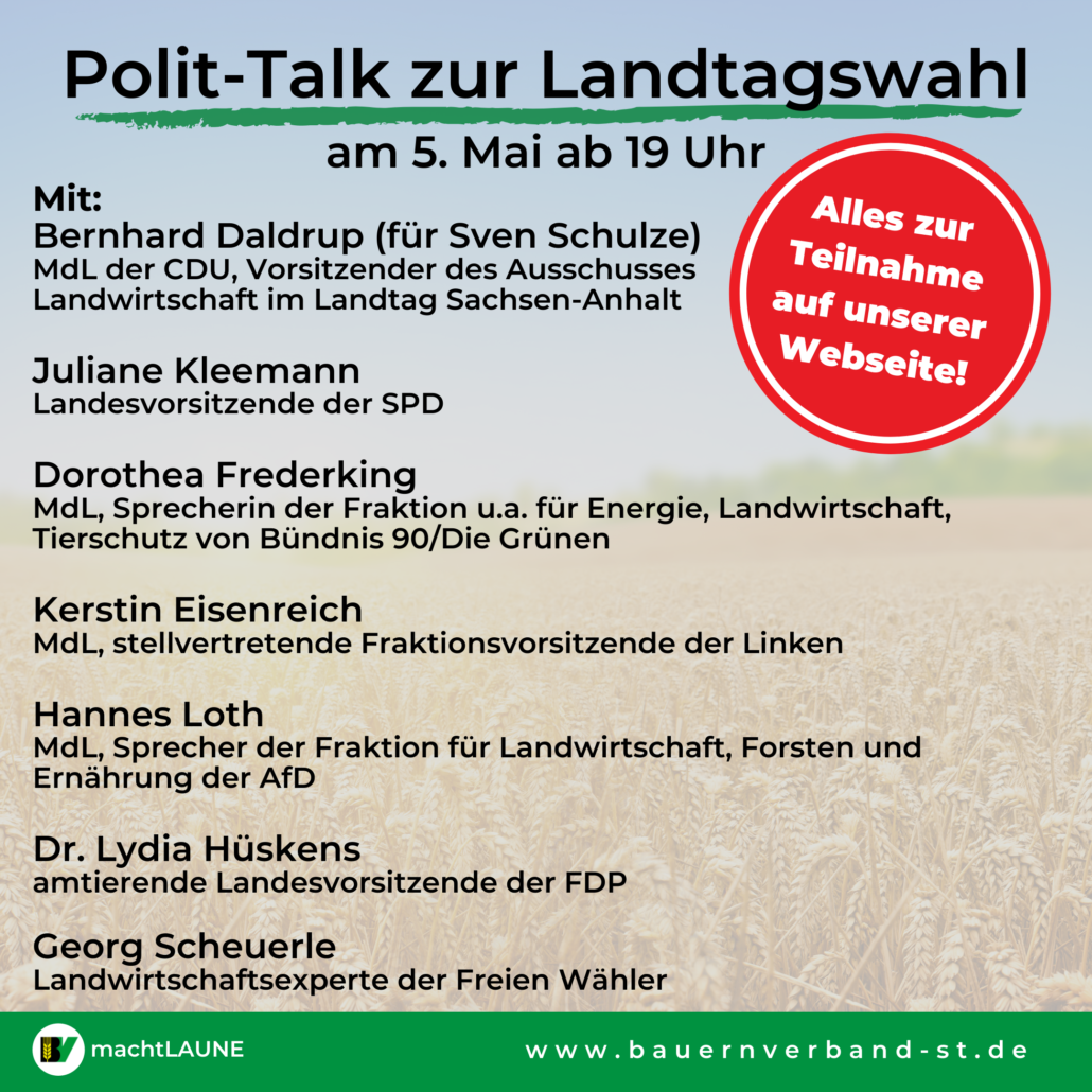 Livestream zur Landespolitik - Bauernverband Sachsen-Anhalt e.V. lädt ein!